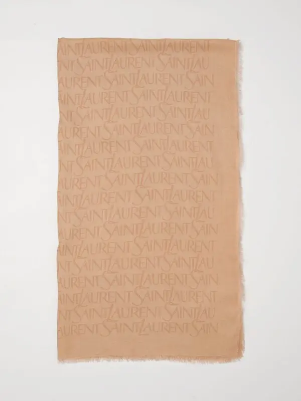 Saint Laurent Modal And Cashmere Scarf With Jacquard Logo - Cream
