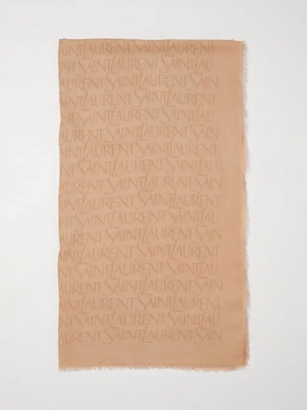 Saint Laurent Modal And Cashmere Scarf With Jacquard Logo - Cream