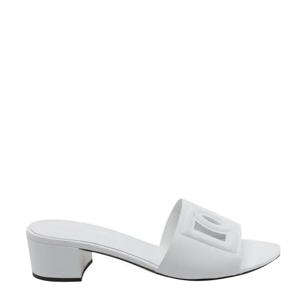 Dolce & Gabbana Calfskin Mules With Dg Millennials Logo - White