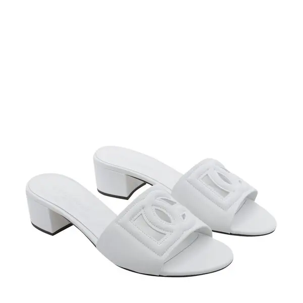 Dolce & Gabbana Calfskin Mules With Dg Millennials Logo - White