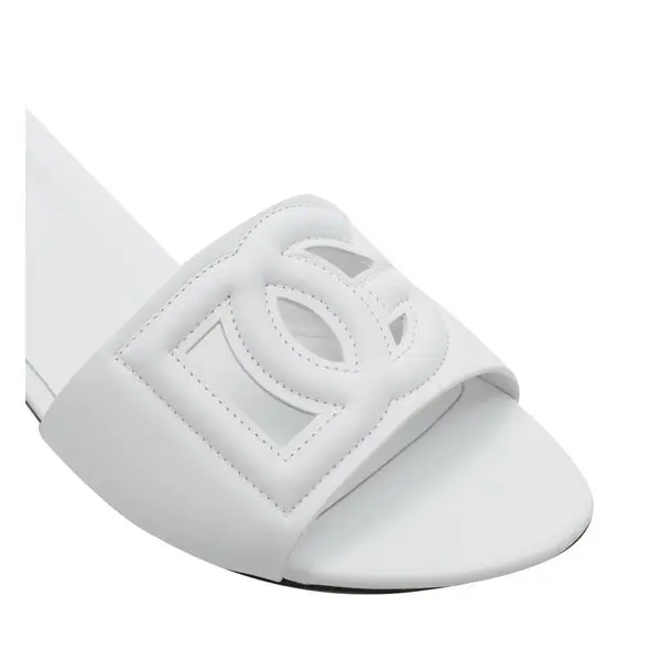 Dolce & Gabbana Calfskin Mules With Dg Millennials Logo - White