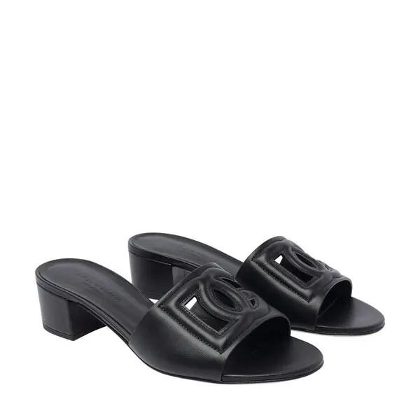 Dolce & Gabbana Calfskin Mules With Dg Millennials Logo - Black