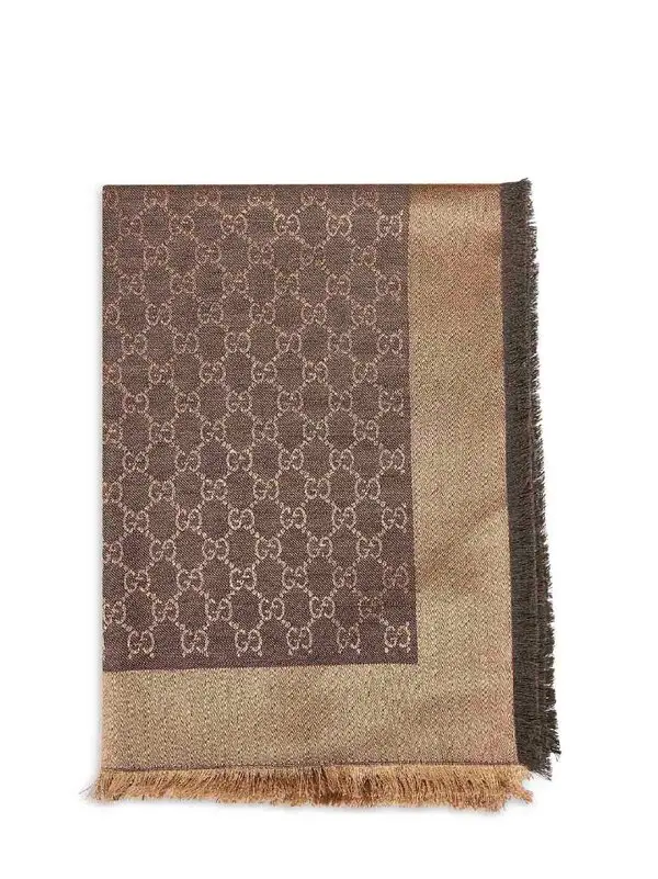 Gucci Brown And Beige Gg Silk And Wool Shawl - Multicolor