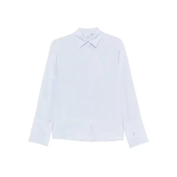 Max Mara Silk Elastane Long Sleeve Button Up Shirt - Blue