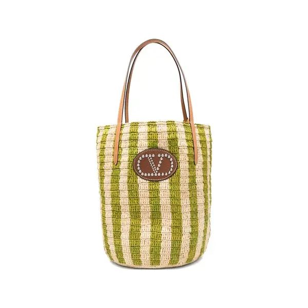 Valentino Garavani Raffia Striped Tote - Green