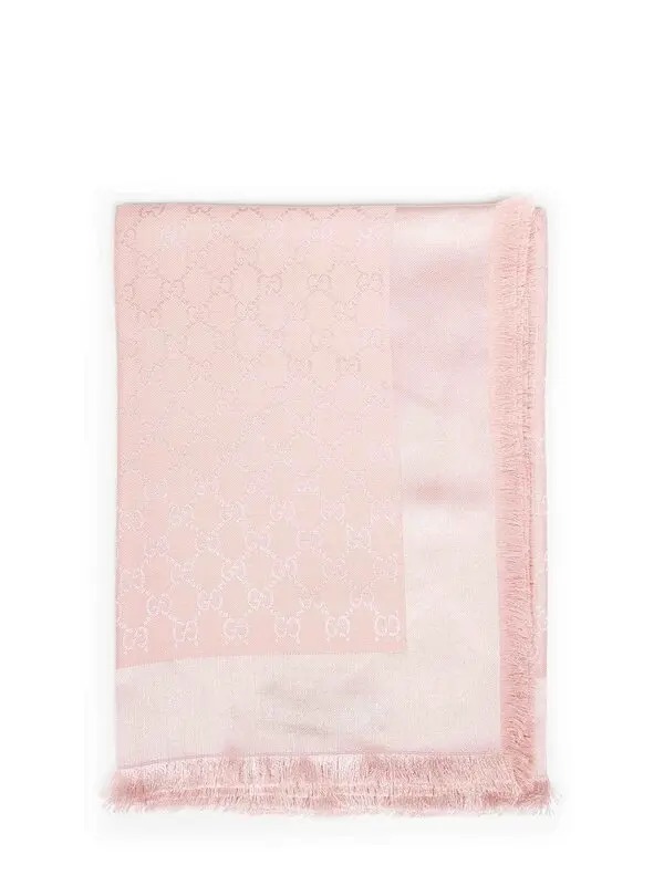 Gucci Pink And White Gg Silk And Wool Shawl