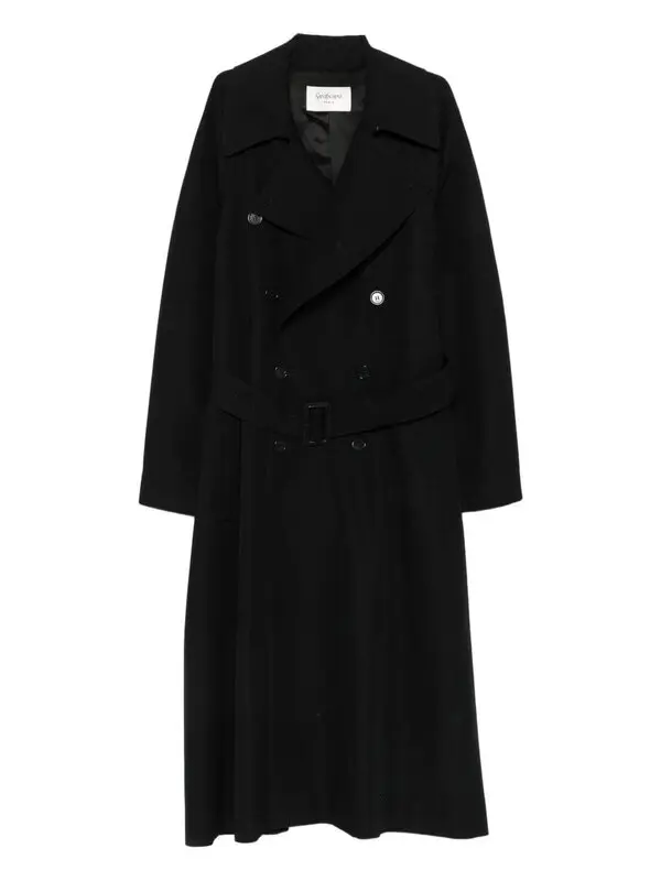 Saint Laurent Double-breasted Long Coat In Grain De Poudre