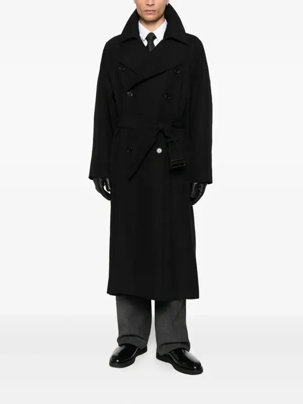 Saint Laurent Double-breasted Long Coat In Grain De Poudre