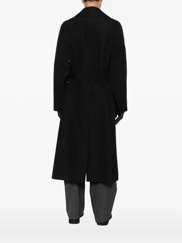 Saint Laurent Double-breasted Long Coat In Grain De Poudre
