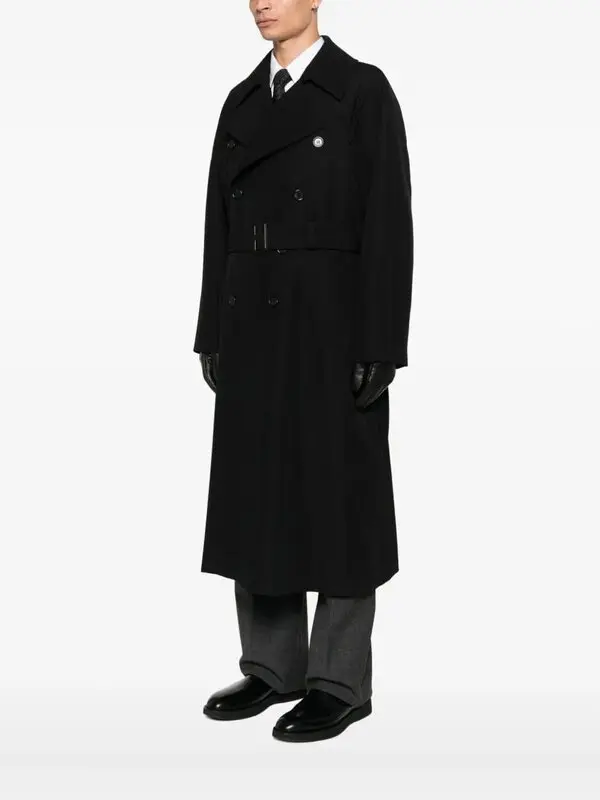 Saint Laurent Double-breasted Long Coat In Grain De Poudre
