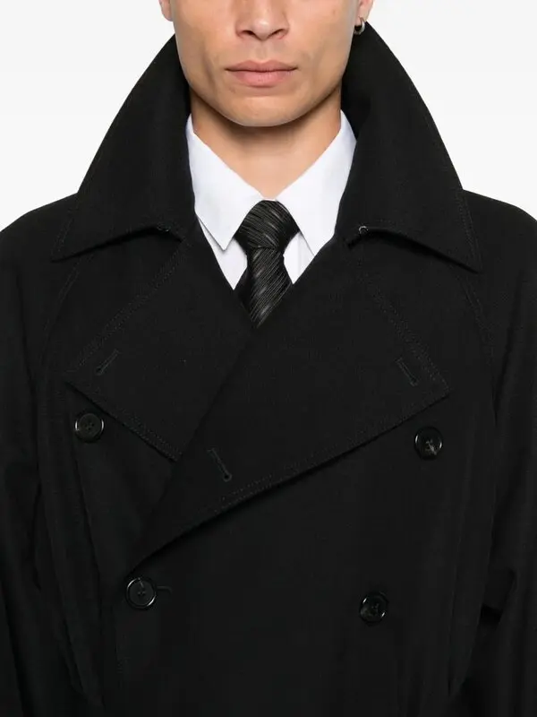Saint Laurent Double-breasted Long Coat In Grain De Poudre