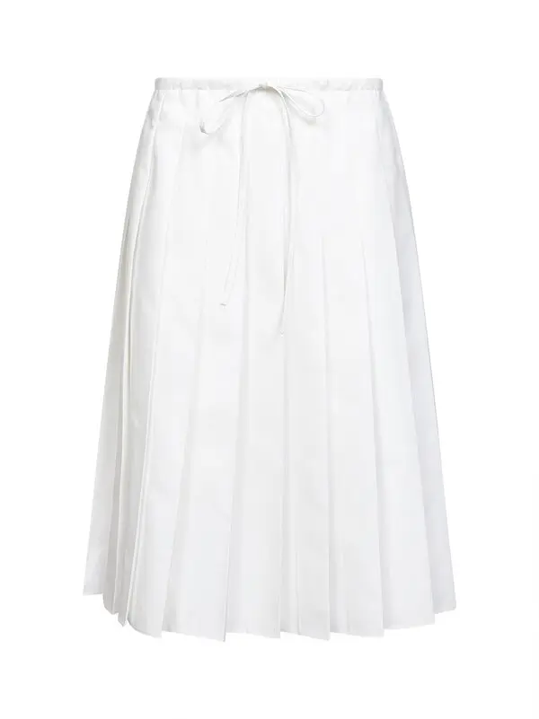 Prada Abbigliamento White Technical Cotton Blend Pleated Midi Skirt - Multicolor