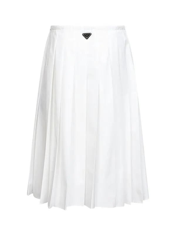 Prada Abbigliamento White Technical Cotton Blend Pleated Midi Skirt - Multicolor