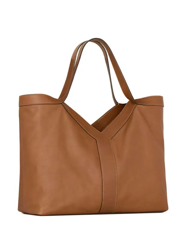 Saint Laurent Y Large Tote In Grained Leather - Brown