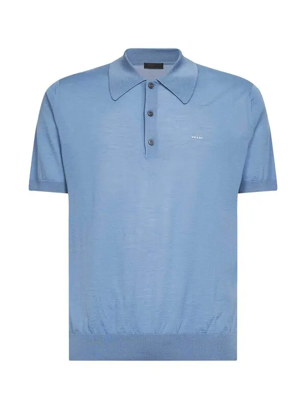 Prada Abbigliamento Aviator Blue Superfine Wool Short-sleeved Polo Shirt - Multicolor