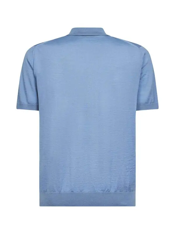 Prada Abbigliamento Aviator Blue Superfine Wool Short-sleeved Polo Shirt - Multicolor