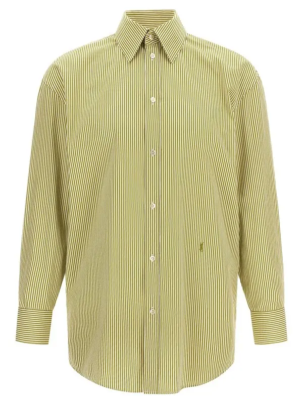 Saint Laurent Striped Cotton Poplin Shirt - Green