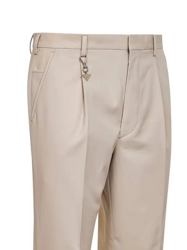 Prada Abbigliamento Sand Cotton Trousers With Key Ring