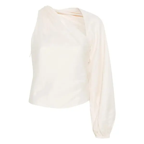 SELF-PORTRAIT Asymmetric Neck Ramie Blouse - Cream