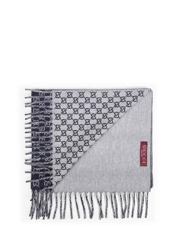 Gucci Dark Blue And Light Grey Gg Wool And Cashmere Scarf
