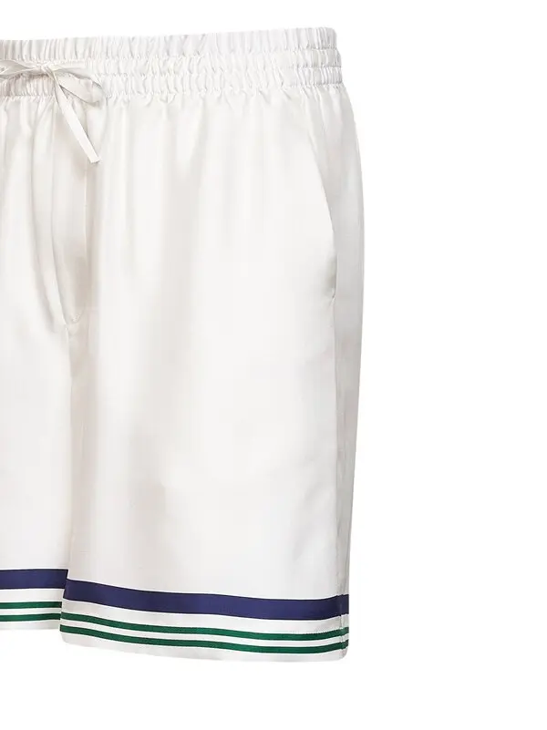Casablanca White Silk Hotel Emblem Shorts