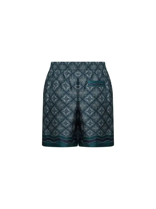 Casablanca Green Printed Silk Radiating Monogram Shorts