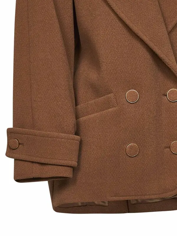 Chloé Dusty Camel Herringbone Wool Short Coat