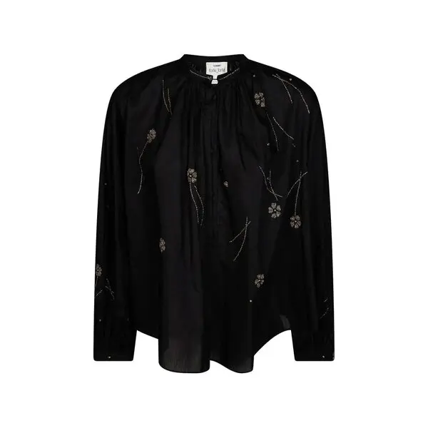 FORTE_FORTE Floral Embroidered Gathered Silk-blend Blouse - Black