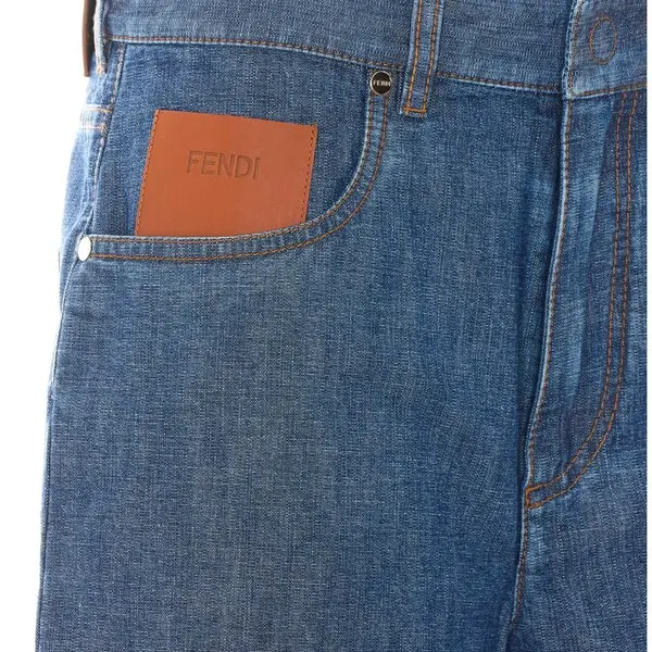 Fendi Ff Logo Denim Shorts - Blue
