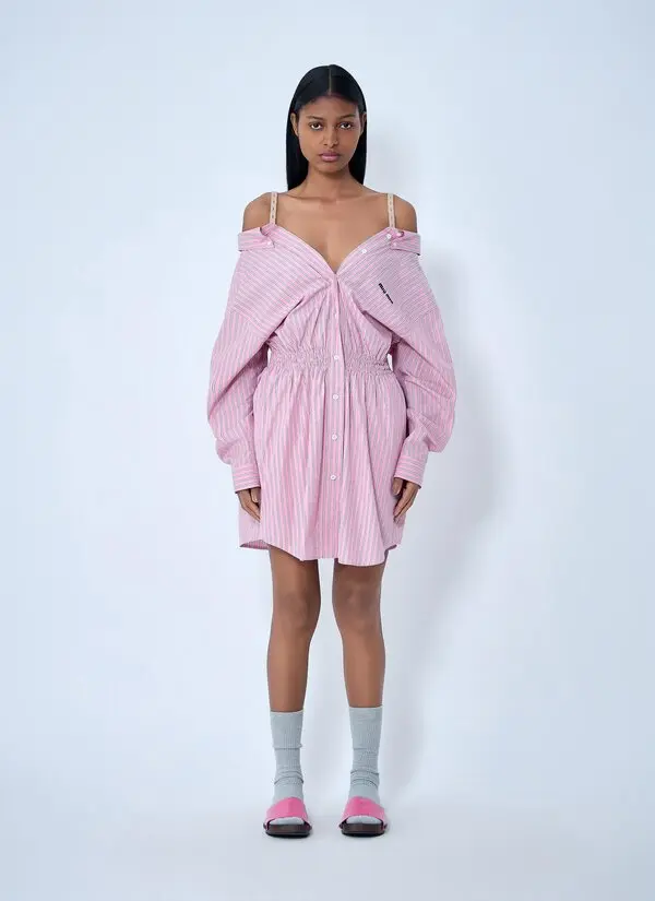 Miu Miu Striped Poplin Dress - Pink