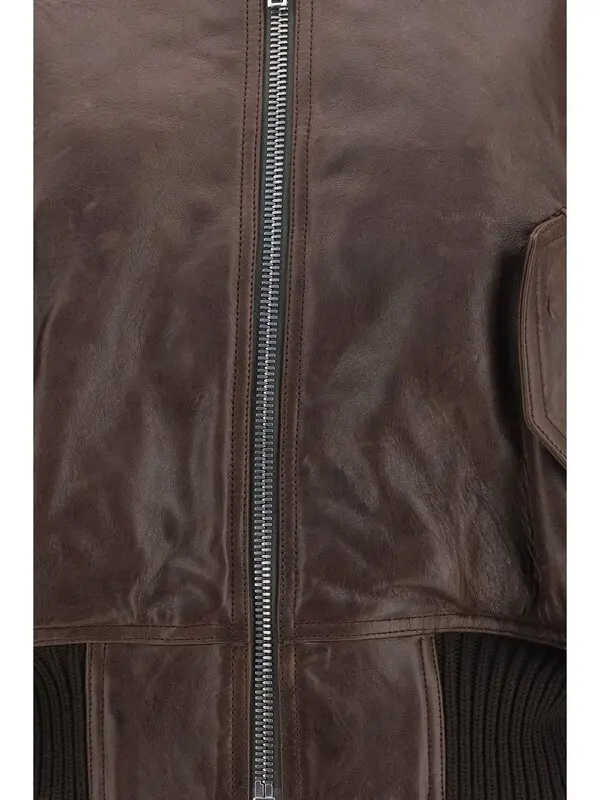 Rick Owens Cropped Leather Bomber Jacket - Brown