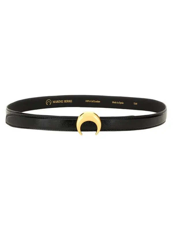 MARINE SERRE Leather Moon Buckle Belt - Black