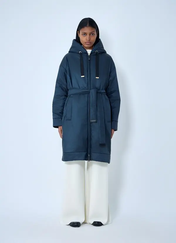 Max Mara Hooded Quilted Coat With Belt - Blue