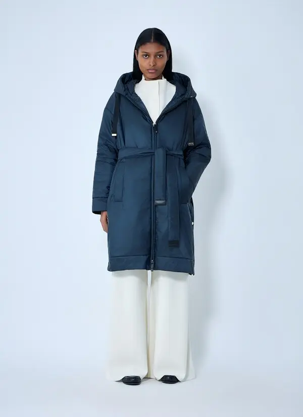 Max Mara Hooded Quilted Coat With Belt - Blue