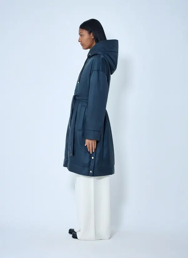 Max Mara Hooded Quilted Coat With Belt - Blue