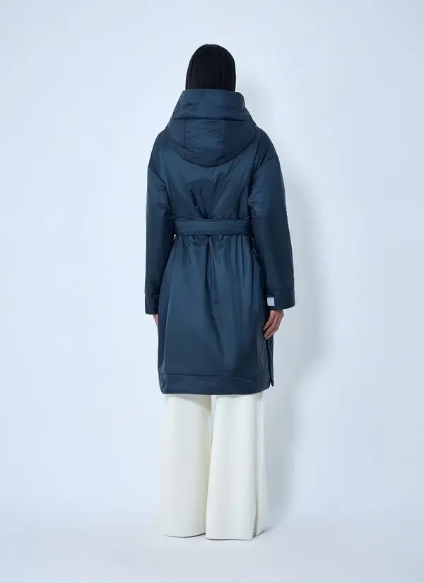 Max Mara Hooded Quilted Coat With Belt - Blue