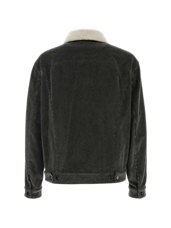 Fendi Faded Stonewash Treatment Corduroy Blouson With Sheepskin Trim Removable Collar - Gray