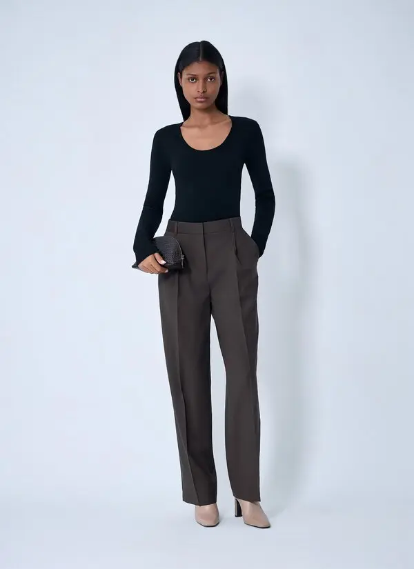 TOTEME Pleated Wool Twill Pants - Brown