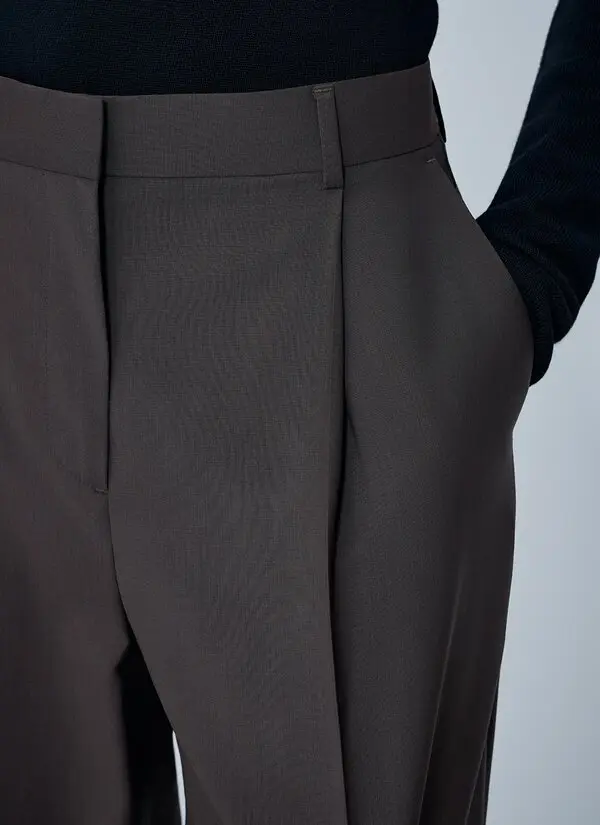 TOTEME Pleated Wool Twill Pants - Brown