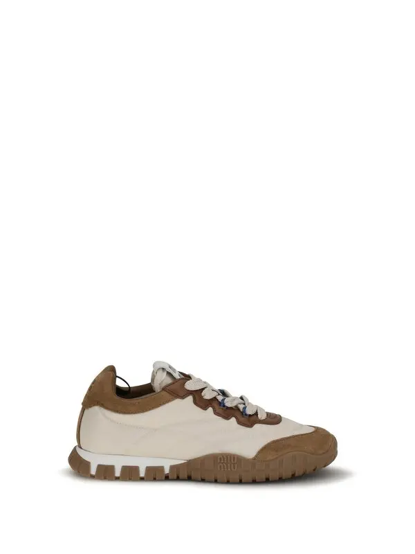 Miu Miu Fabric And Suede Sneakers - Cream