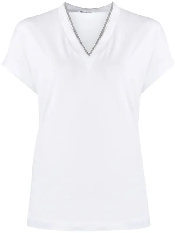 Brunello Cucinelli Monili Trim Cotton T-shirt - White