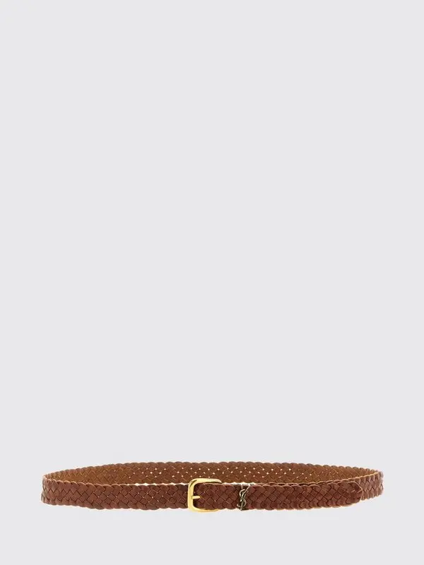 Saint Laurent Cassandre Woven Leather Belt - Cream