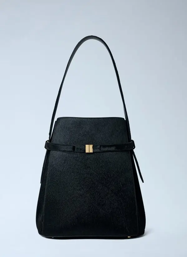 TOTEME Belted Pony Hair Bucket Bag - Black