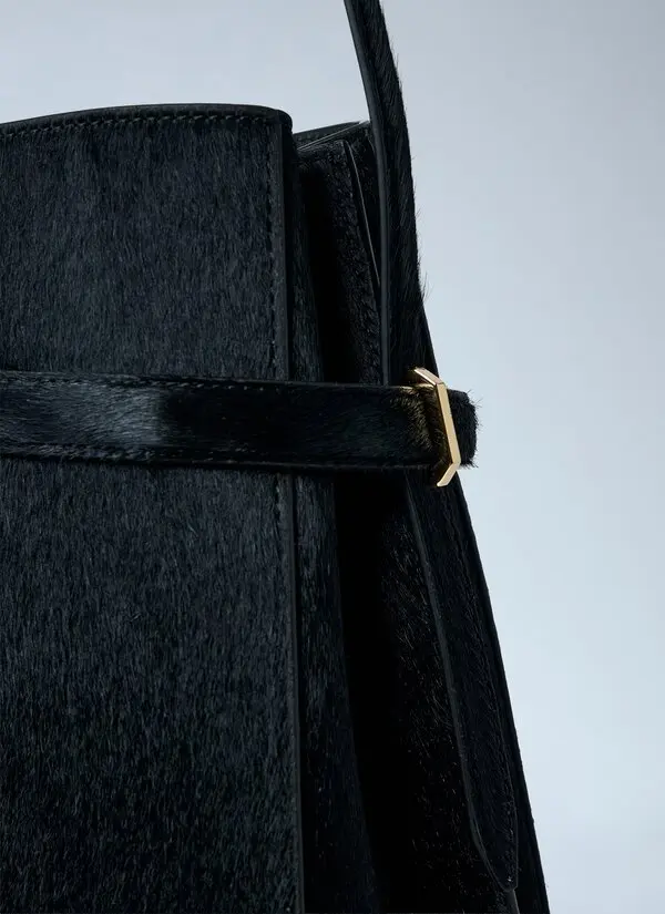 TOTEME Belted Pony Hair Bucket Bag - Black