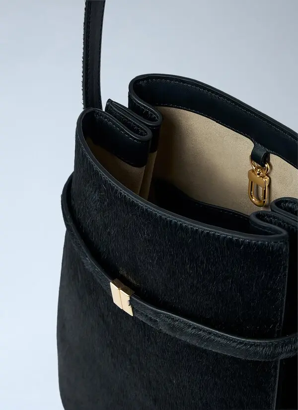 TOTEME Belted Pony Hair Bucket Bag - Black