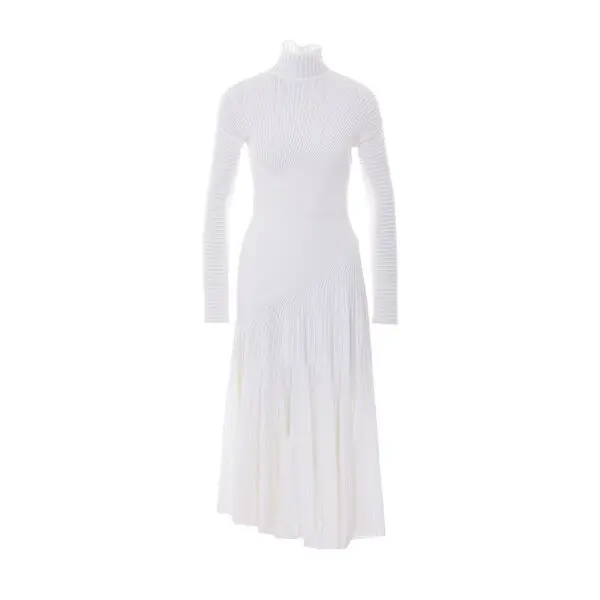 Alaïa Ribbed Turtleneck Dress - White