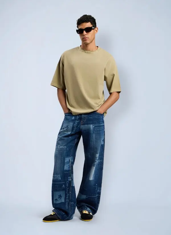 Palm Angels Curved Logo Loose Collar T-shirt - Green