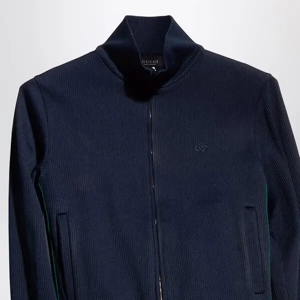 Gucci Ribbed Cotton Jersey Zip-up Sweatshirt - Blue