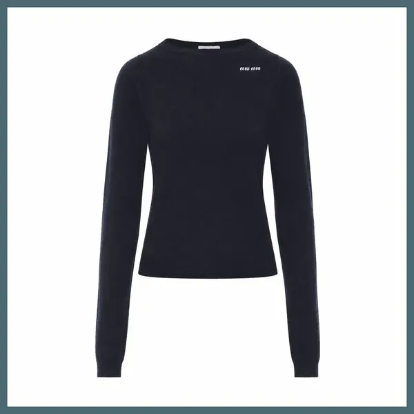 Miu Miu Logo Wool Boat Neck Shirt - Blue