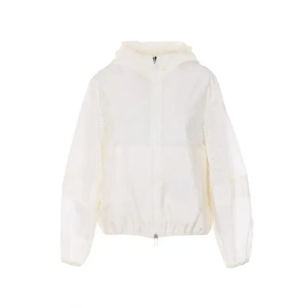 Moncler Zelkova Waterproof Jacket With Hood And Hem In San Gallo - White